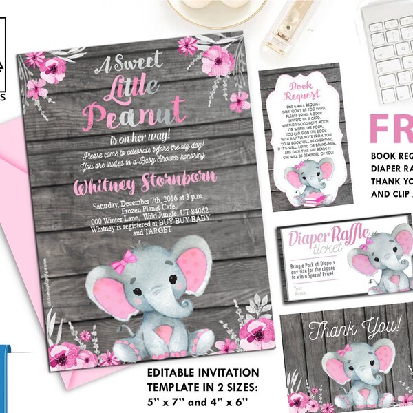 Pink and Grey Elephant Baby Shower - Etsy