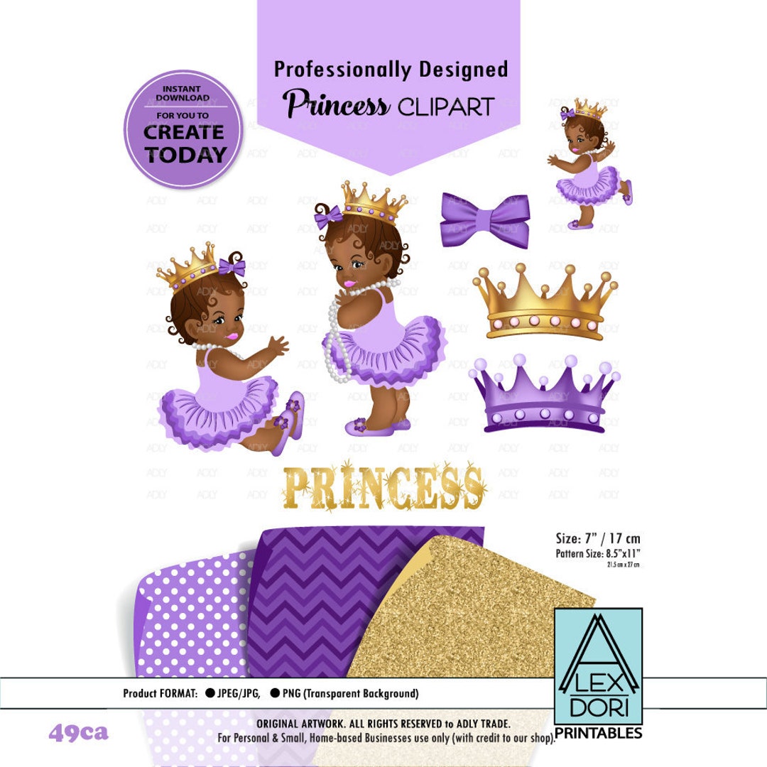 African American Baby Girl Purple and Gold Digital Clipart,crown ...