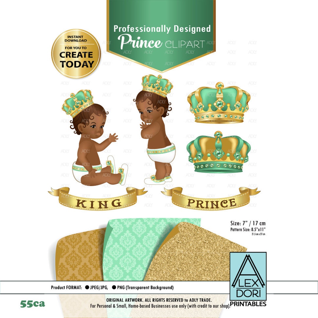 Mint Green and Gold Baby Prince/king Royal Digital Clipart,crown ...