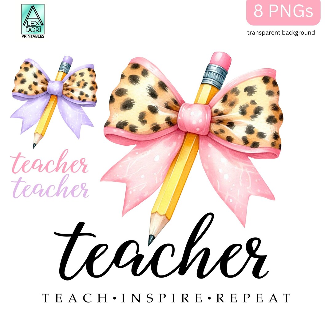 Back to School Teacher Clip Art Bundle - Watercolor Pencils & Leopard ...
