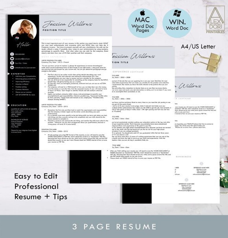 Modern Resume Template With Picturesblack Silver Clean - Etsy