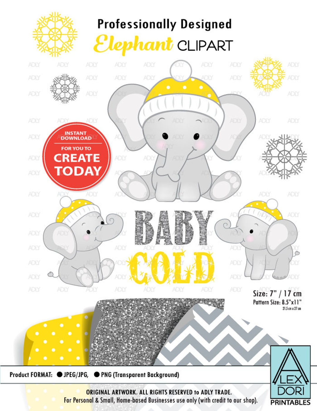 Gray Elephant Clip Art, Baby Yellow Grey Peanut Clip Art, Png. Winter ...