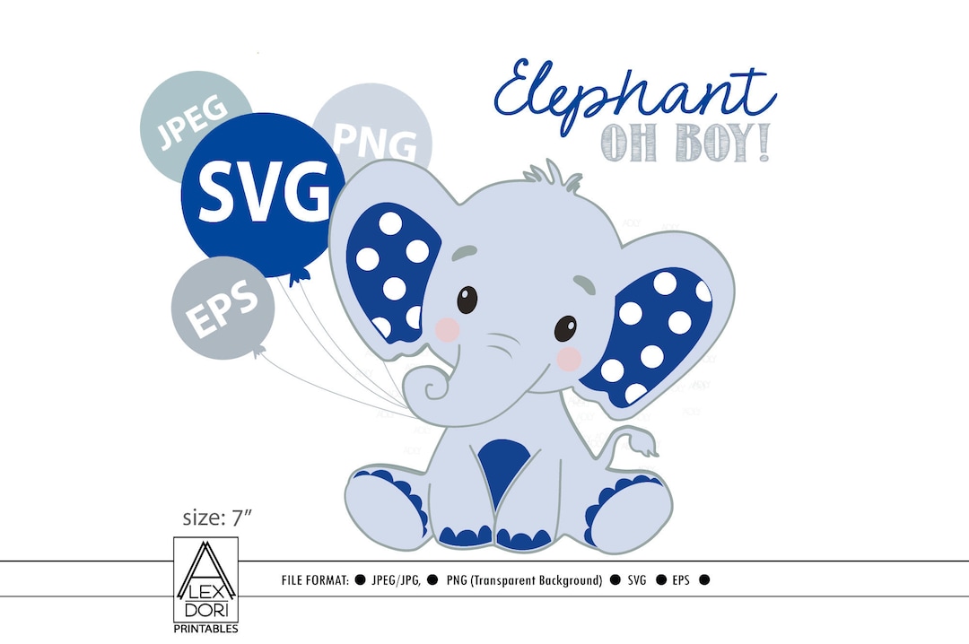 Royal Blue Baby Boy Elephant, Svg File, Clip Art, Cricut Print and Cut ...