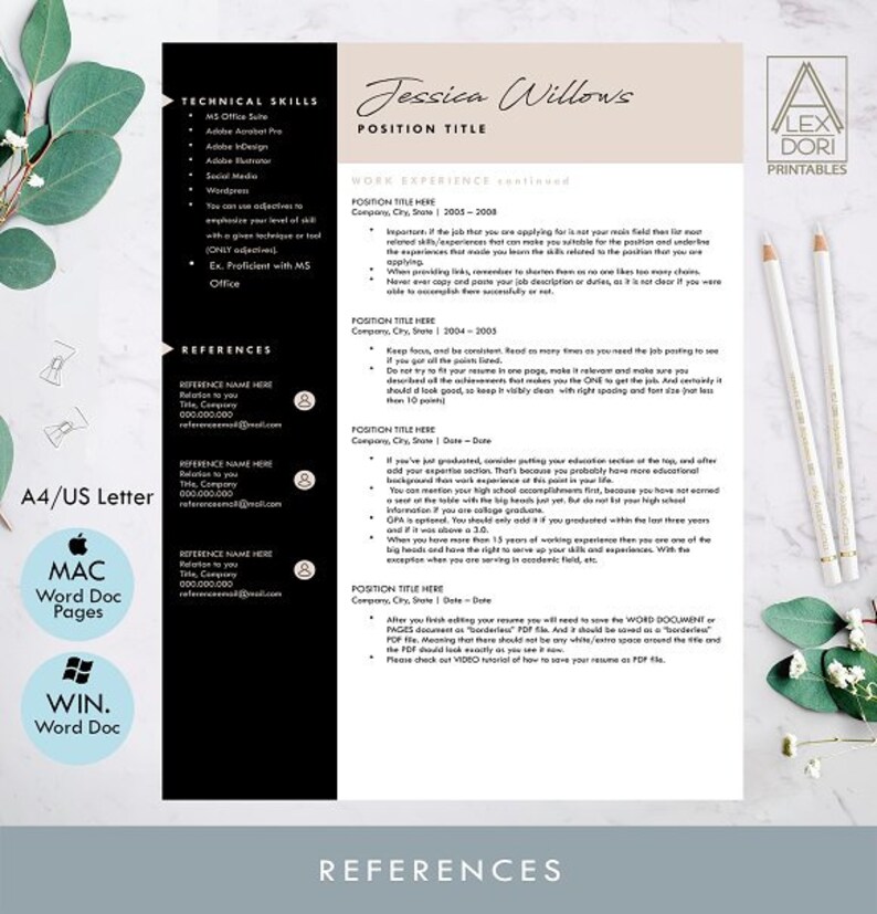 Modern Resume Template With Pictures blush Black Clean - Etsy