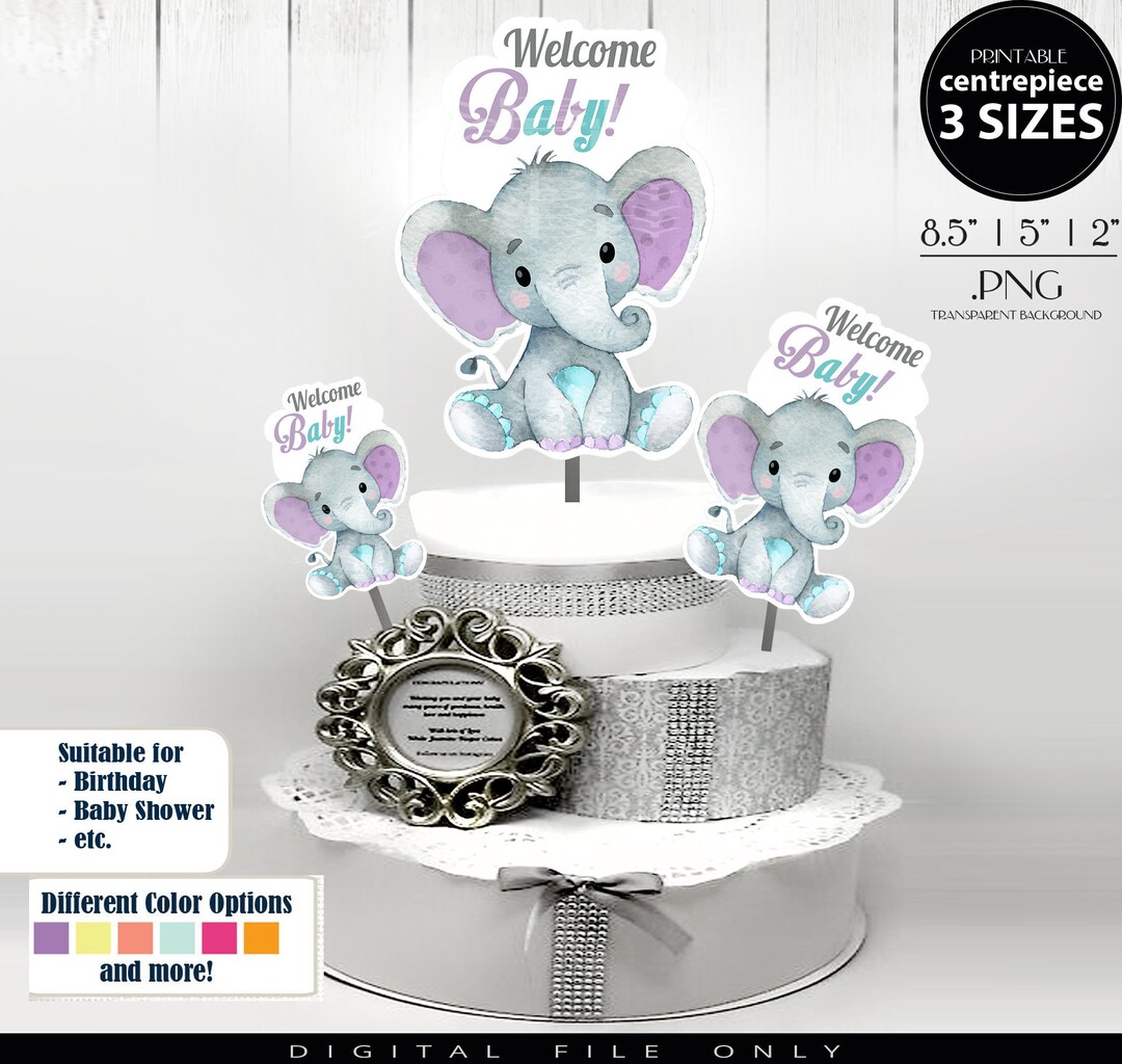 Peanut Elephant Centrepiece for Baby Boy Shower in Lavender & Gray PNG ...