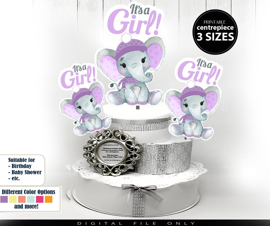 Peanut Elephant Centrepiece for Baby Girl Shower in Lavender & Gray ...