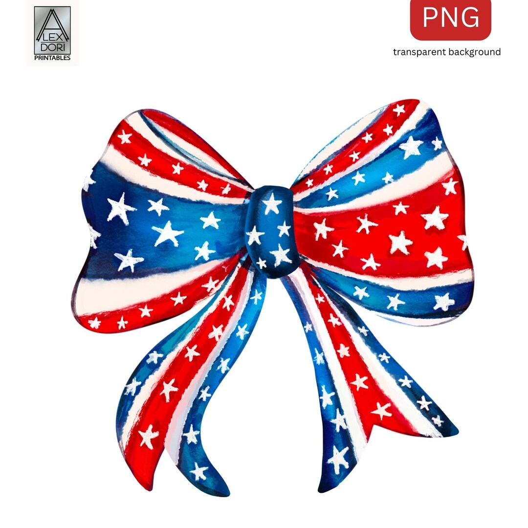 Watercolor Coquette Bow Clip Art Png for 4th of July Independence Day ...