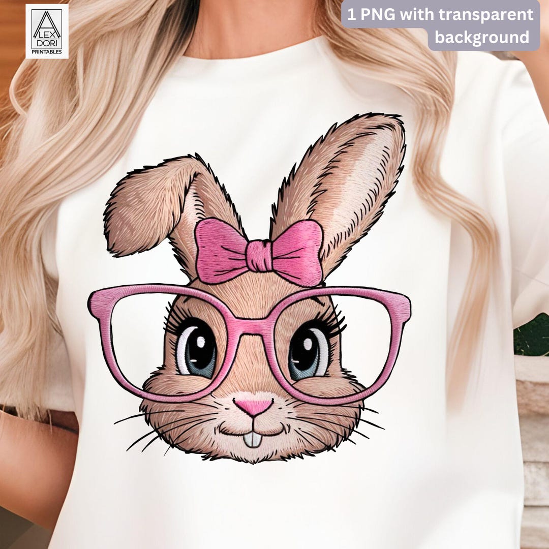 Coquette Bunny PNG, Cute Girl Rabbit With Bow, Faux Embroidery Style ...