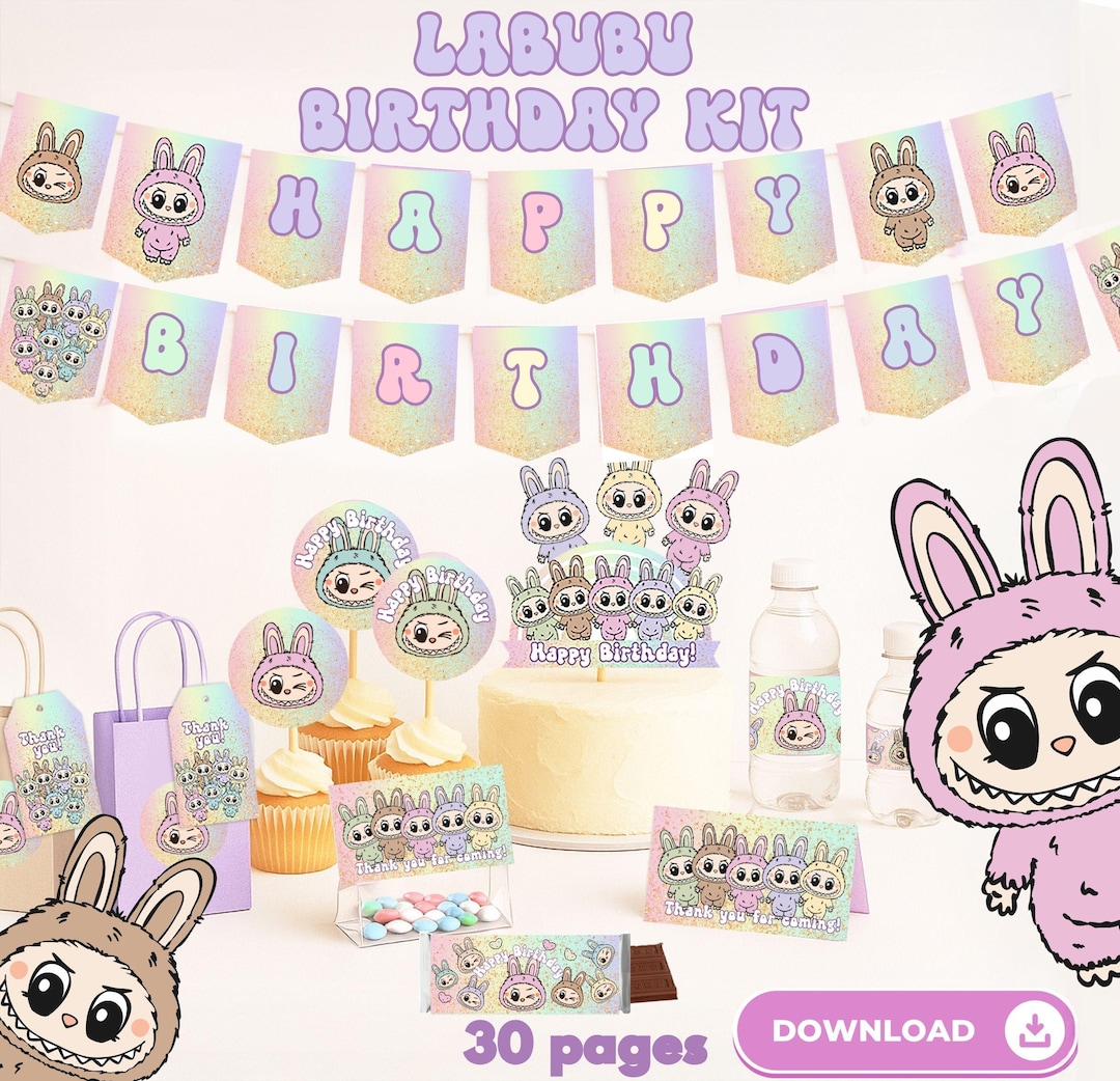 Labubu Birthday Kit, Essential Bundle of Labubu Printable Birthday ...