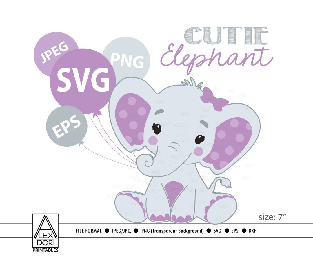 Girl Elephant SVG, Vector Clip Art, Baby Girl Elephant for Baby Shower ...