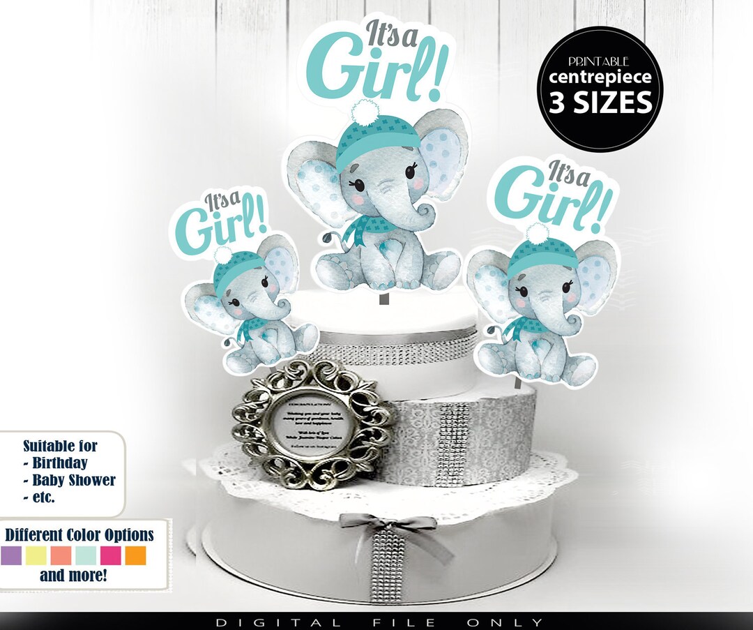 Peanut Elephant Centrepiece for Baby Girl Shower in Teal & Gray With ...
