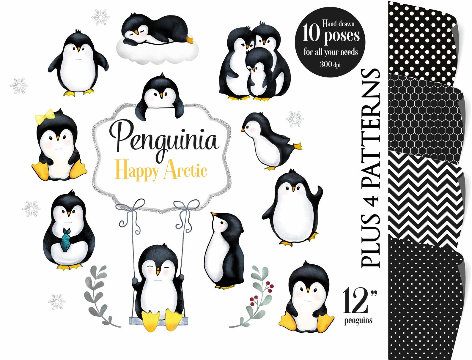 Penguin Clip Art Penguins Clipart Digital Illustration | Etsy