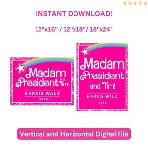 Kamala Harris Sign Pink Madam President Tim Walz Election Campaign 2024 ...