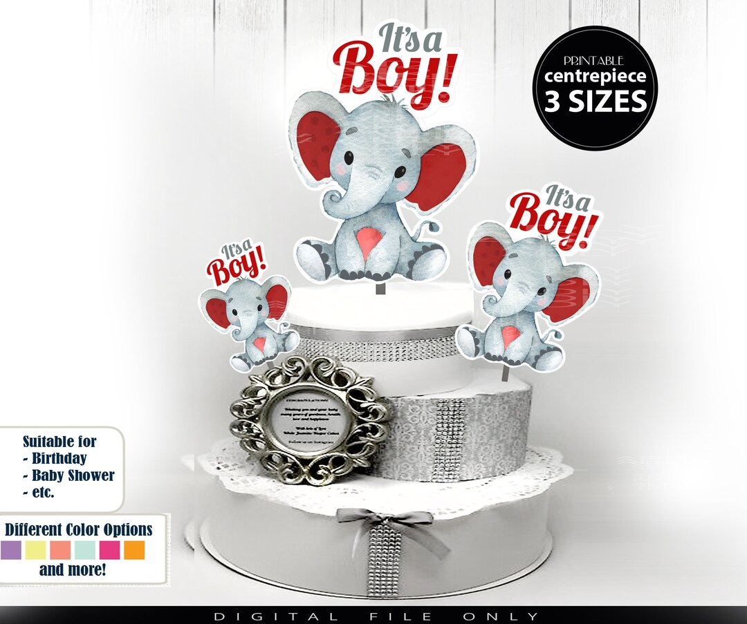 Peanut Elephant Centerpiece, Cake Topper, Clip Art Decoration in Red ...