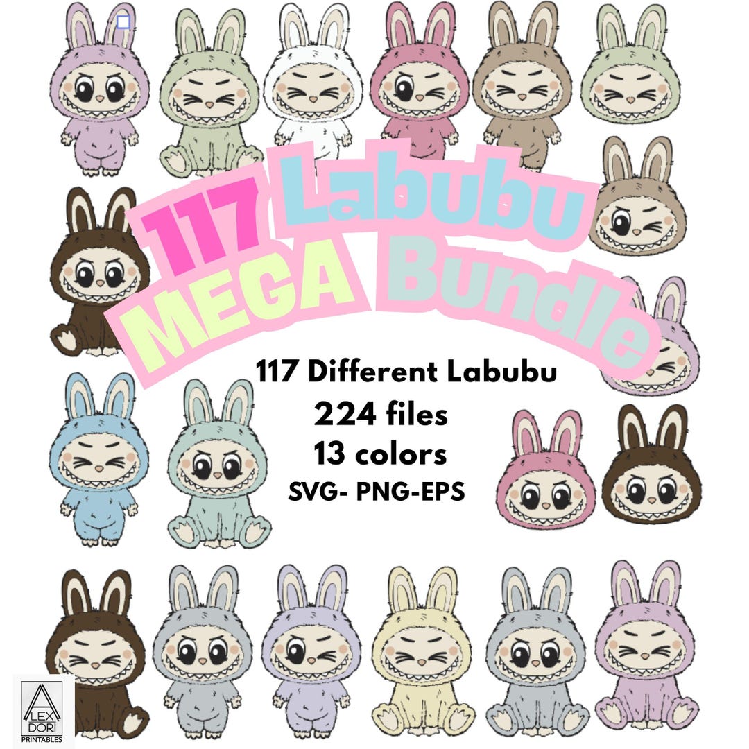117 Labubu SVG, Png Clip Art Images, Mega Bundle of 13 Color Labubu ...