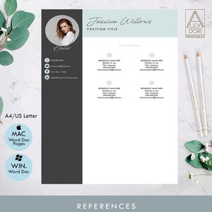 Modern Resume Template With Pictures ,in Mint and Dark Gray ,resume in ...