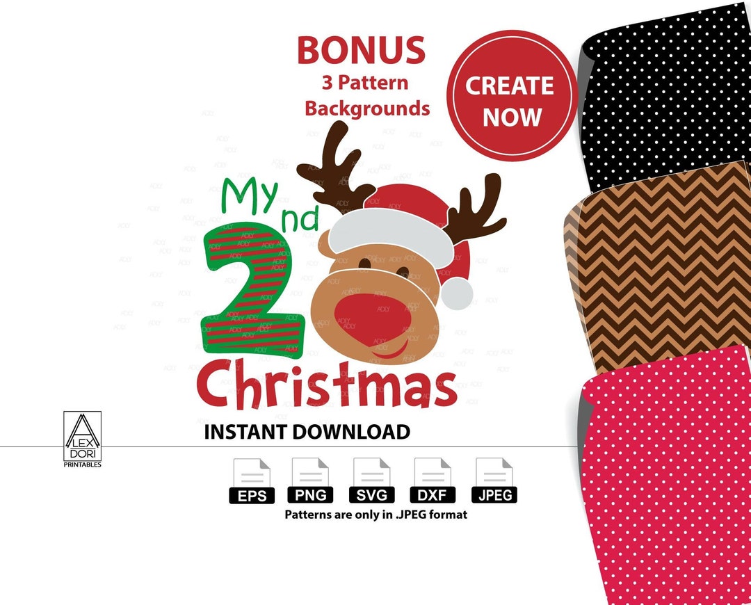 My 2nd Christmas Reindeer SVG Clipart Instant Download Chevron Print ...