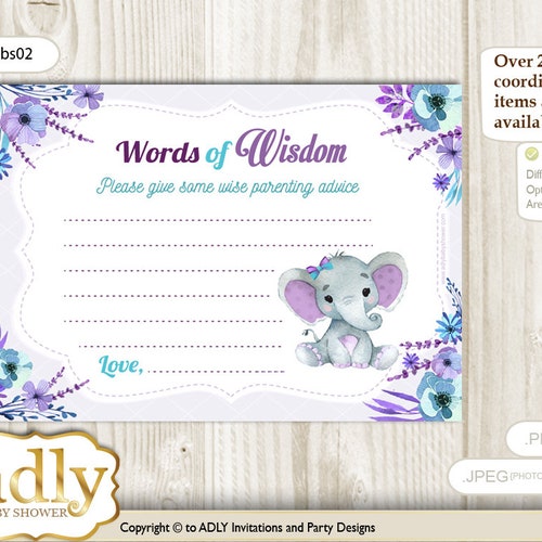 Purple Teal Girl Elephant Clip Art Centrepiece for Baby | Etsy