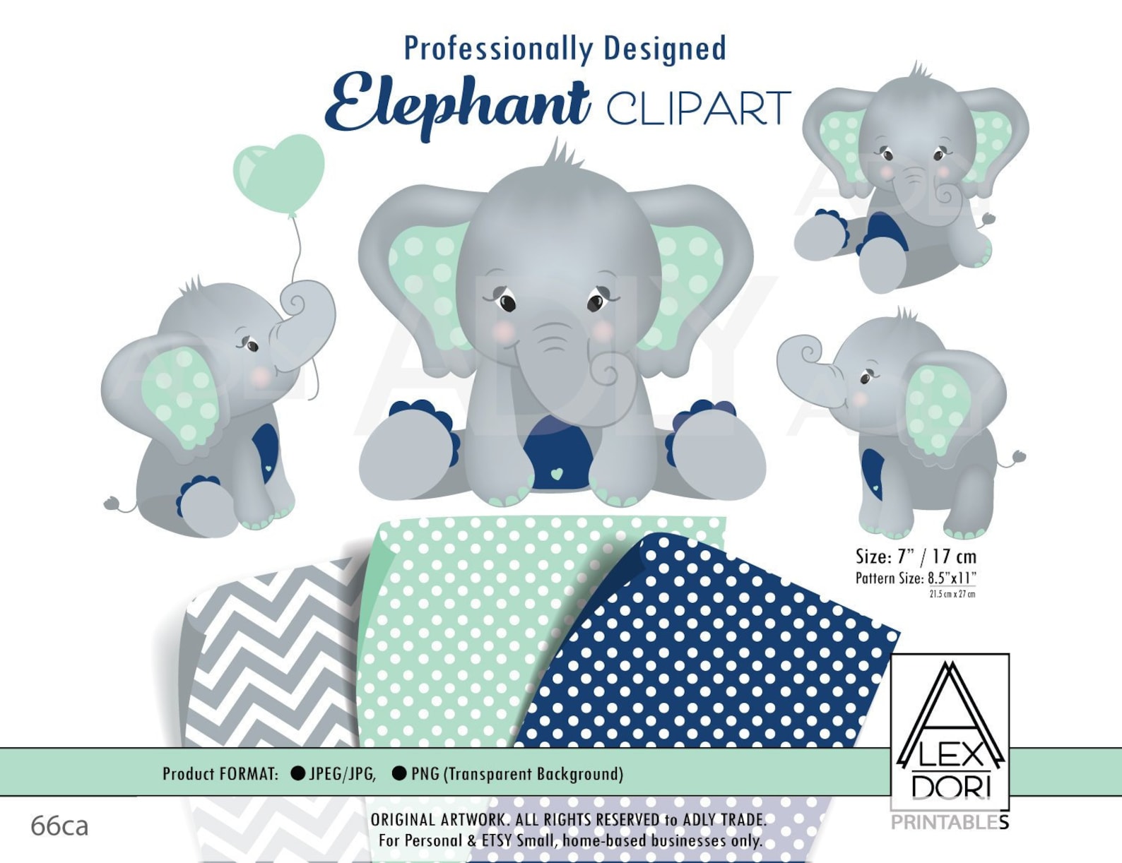 Mint Navy Blue Elephant Clipartbaby Peanut Clip Art Png | Etsy