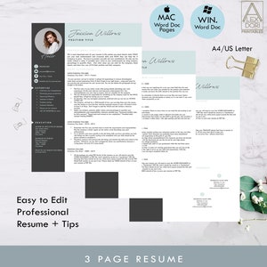 Modern Resume Template With Pictures ,in Mint and Dark Gray ,resume in ...