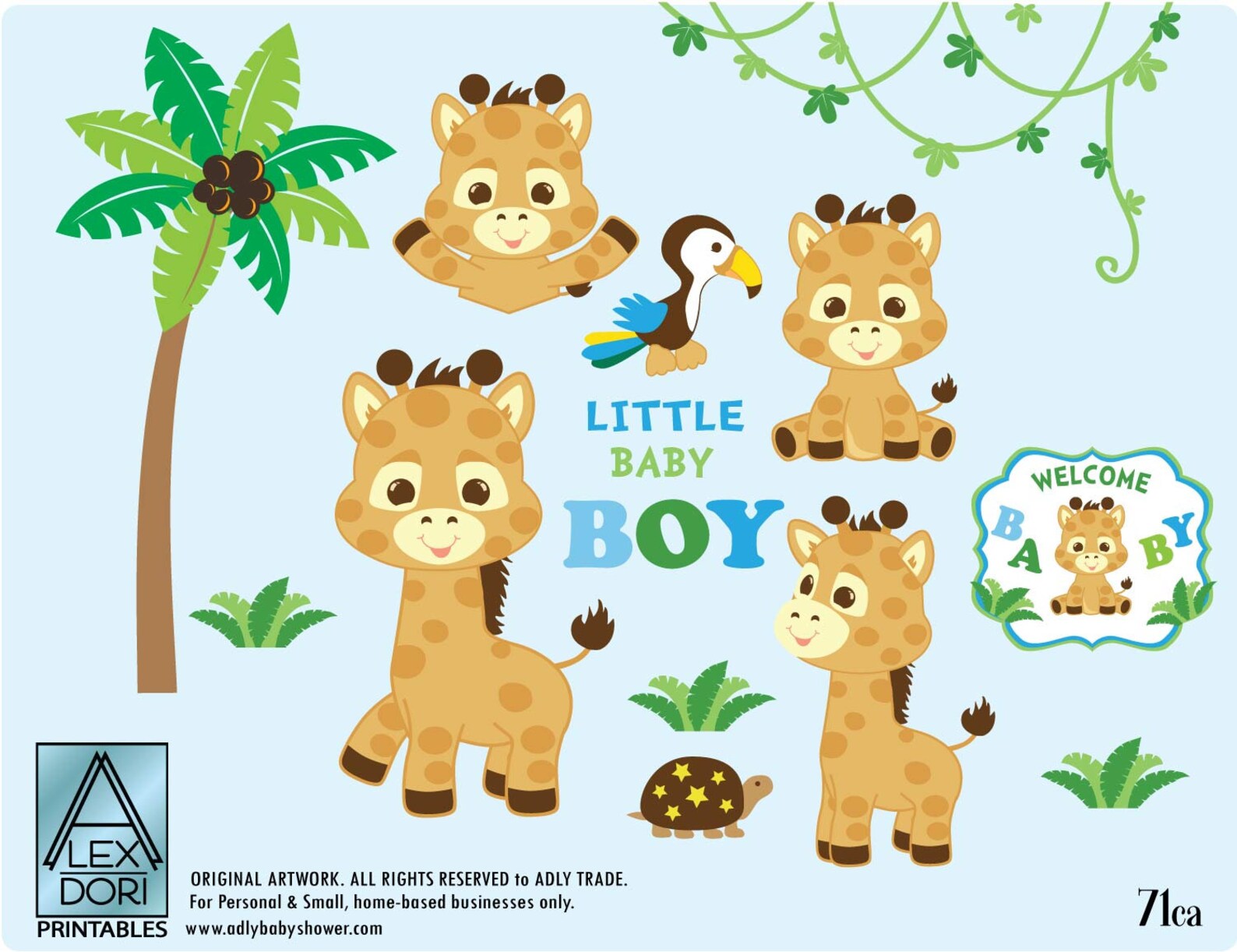 Giraffe Clip Art, Cute Little Baby Boy, Safari Vector,png. Palm Tree ...