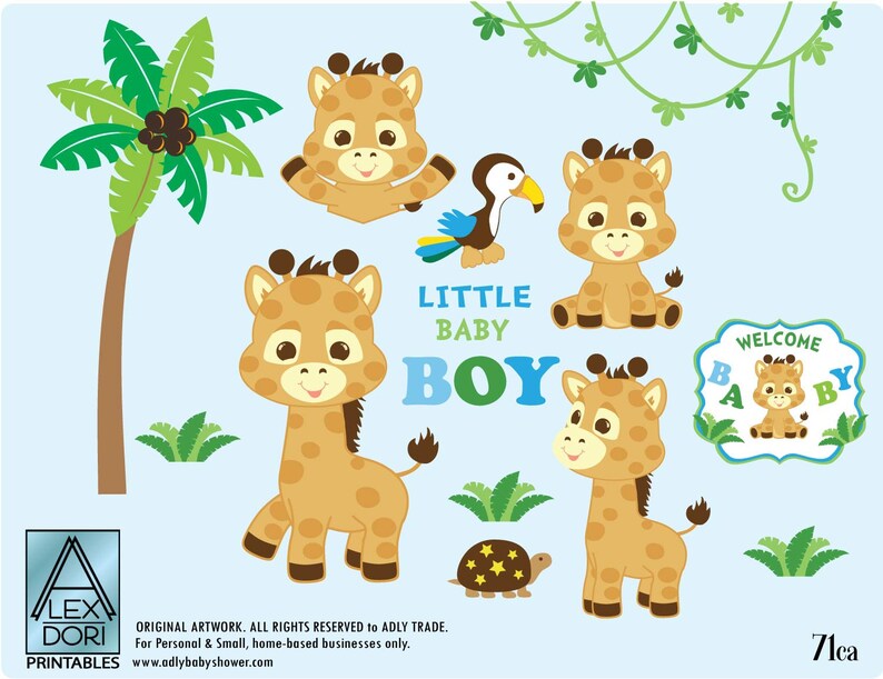 Giraffe Clip Art, Cute Little Baby Boy, Safari Vector,png. Palm Tree ...
