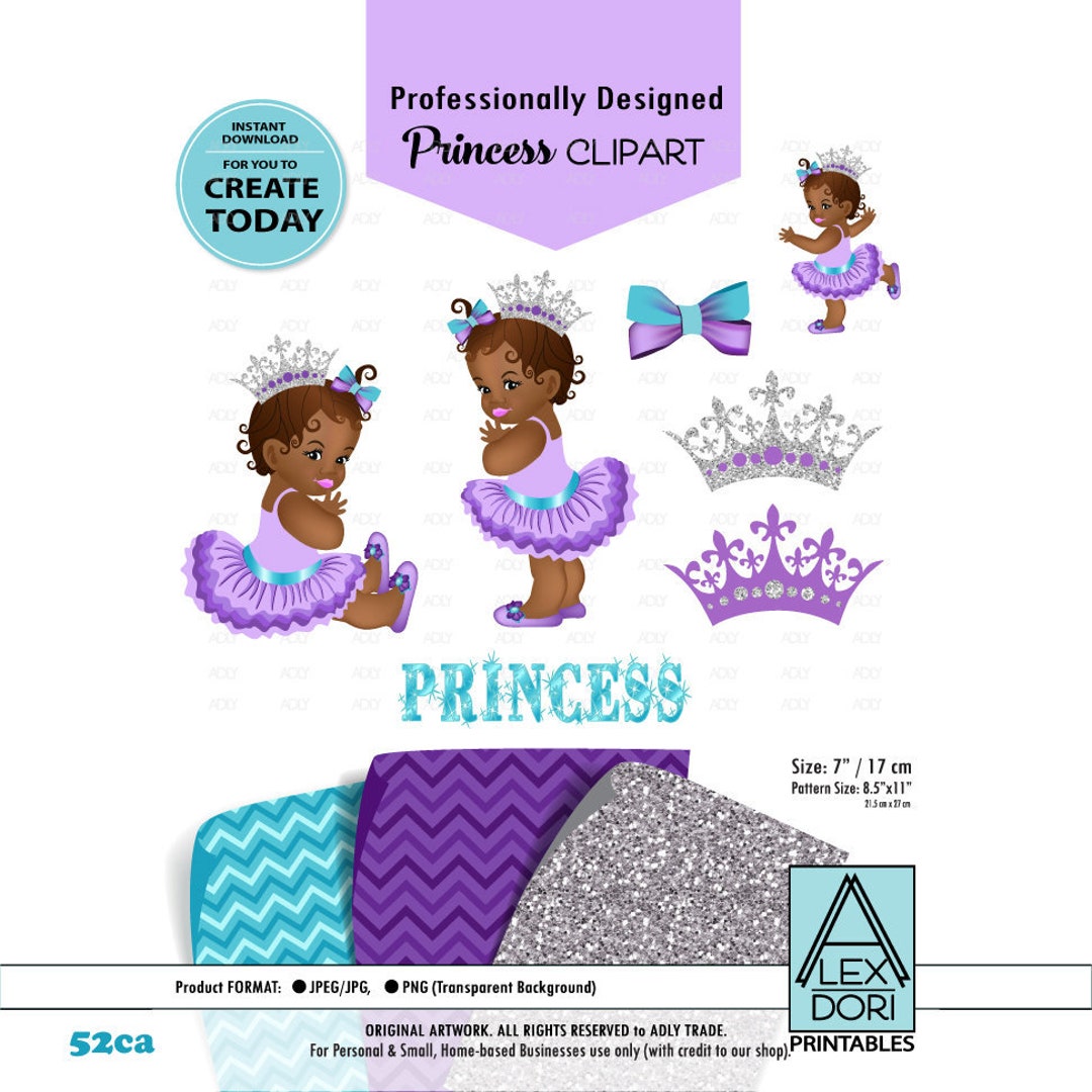 African American Baby Princess Purple Gray Turquoise Clipart, Crown ...