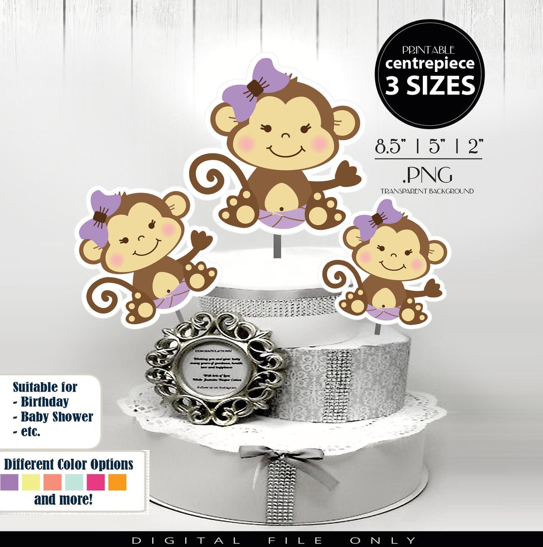 Baby Girl Monkey With Pastel Purple Centerpiece Clip Art,baby Shower ...