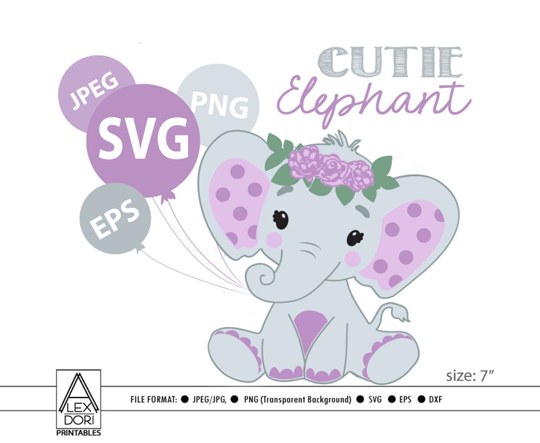Girl Elephant SVG, Vector Clip Art, Baby Girl Elephant for Baby Shower ...