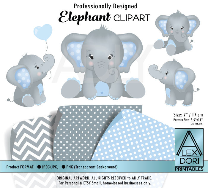 Gray Elephant Clipart Baby Blue and grey peanut clip art png | Etsy