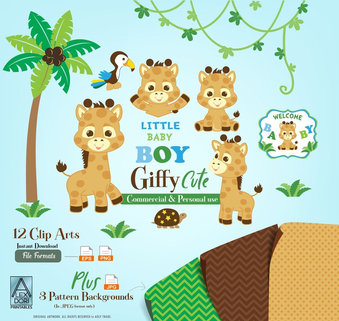 Giraffe Clip Art, Cute Little Baby Boy, Safari Vector,png. Palm Tree ...