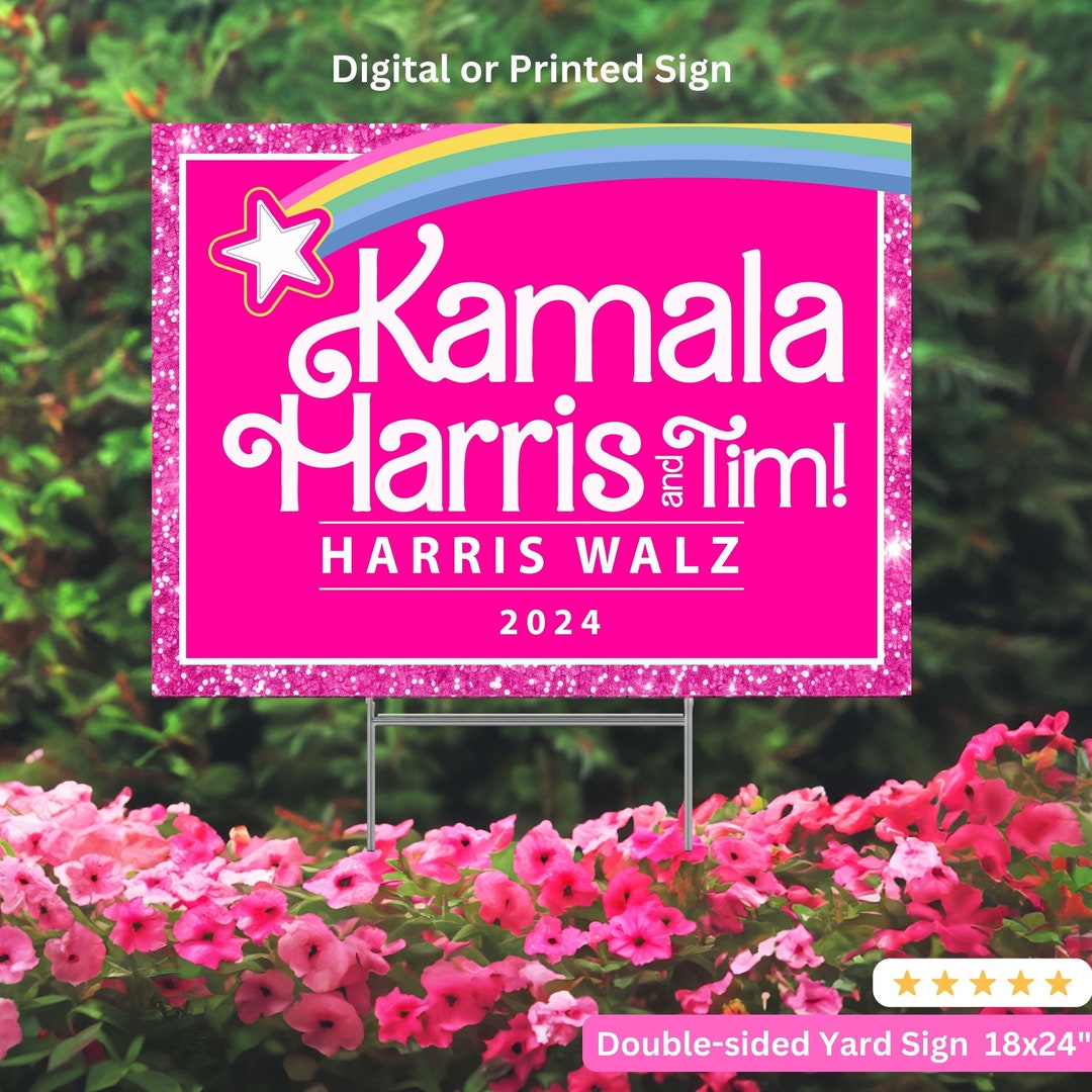 Harris Tim Sign, Pink Kamala Harris and Tim Display Banner With Metalic ...