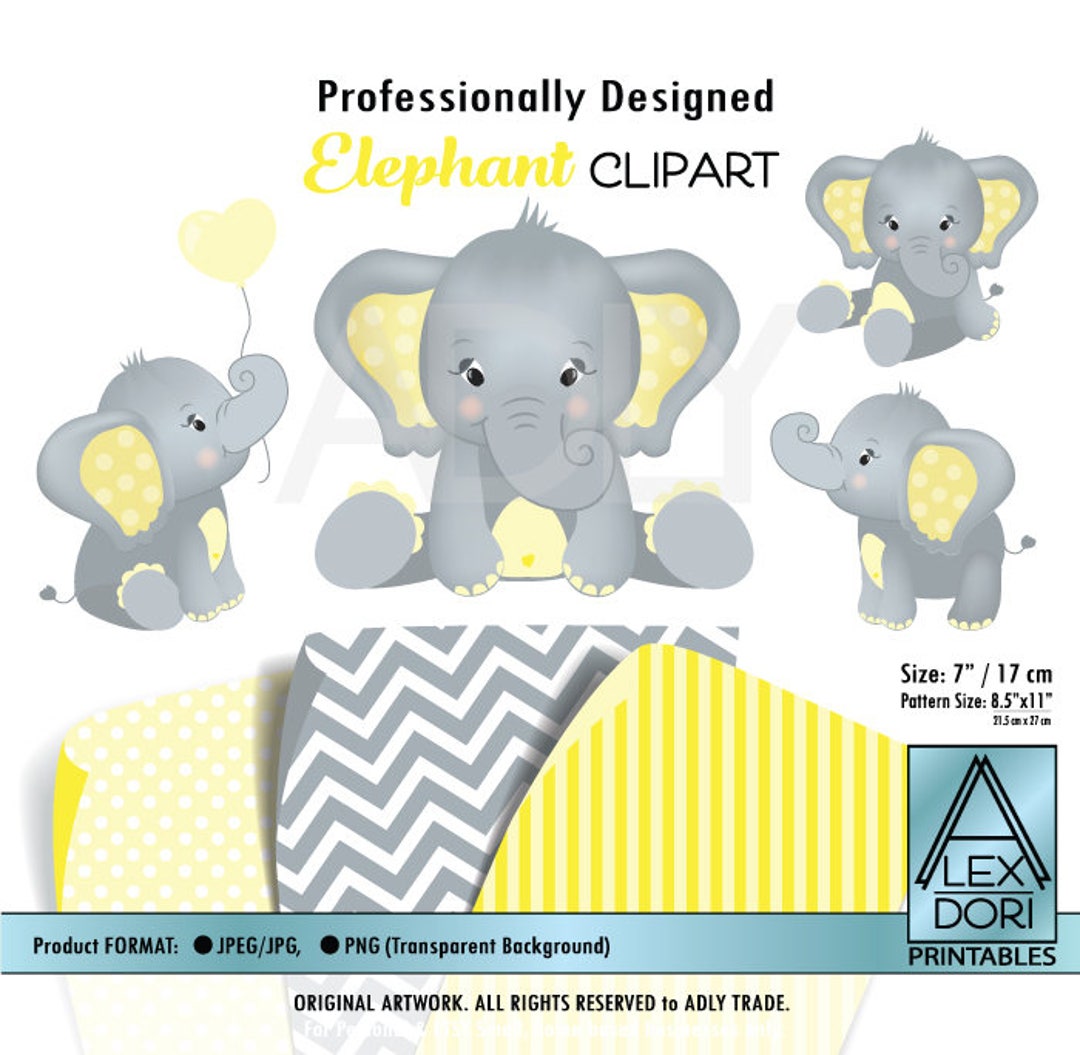 Gray Elephant Clip Art, Baby Yellow Grey Peanut Clip Art, Png. Nursery ...