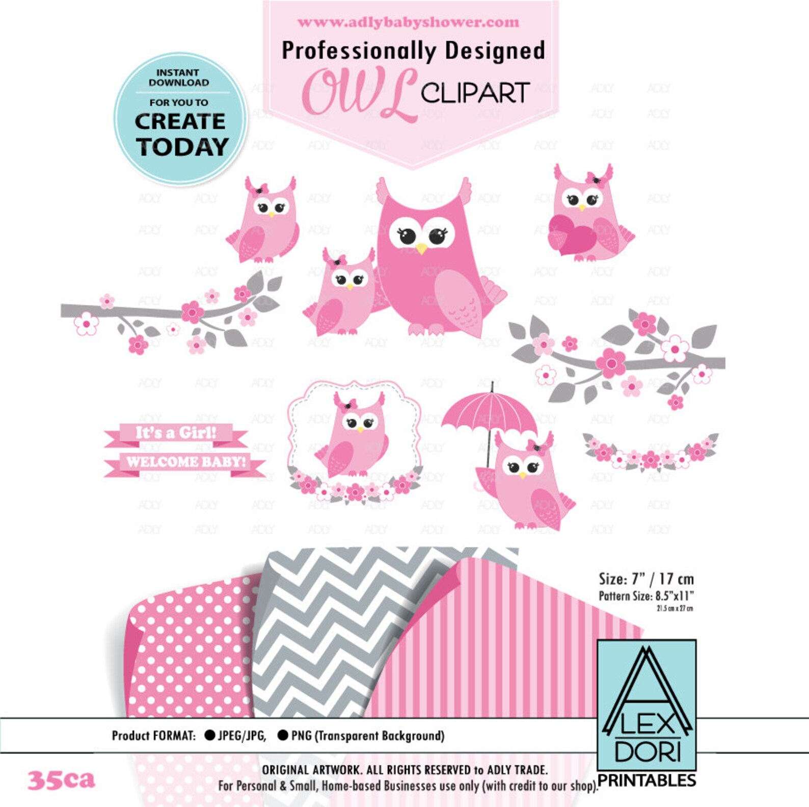 Girl Owl Clipart Pink Clip Art Png File. Nursery Baby | Etsy