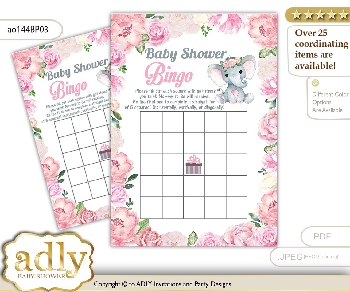 Pink Elephant Bingo Game Printable Card for Baby Girl Shower - Etsy