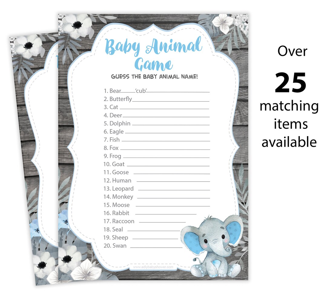 Elephant Guess Baby Animal Game Printable Digital File, Pdf Ang Single ...