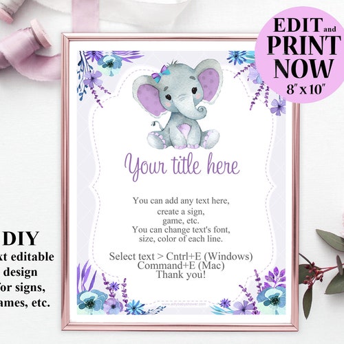 Purple Teal Girl Elephant Clip Art Centrepiece for Baby | Etsy