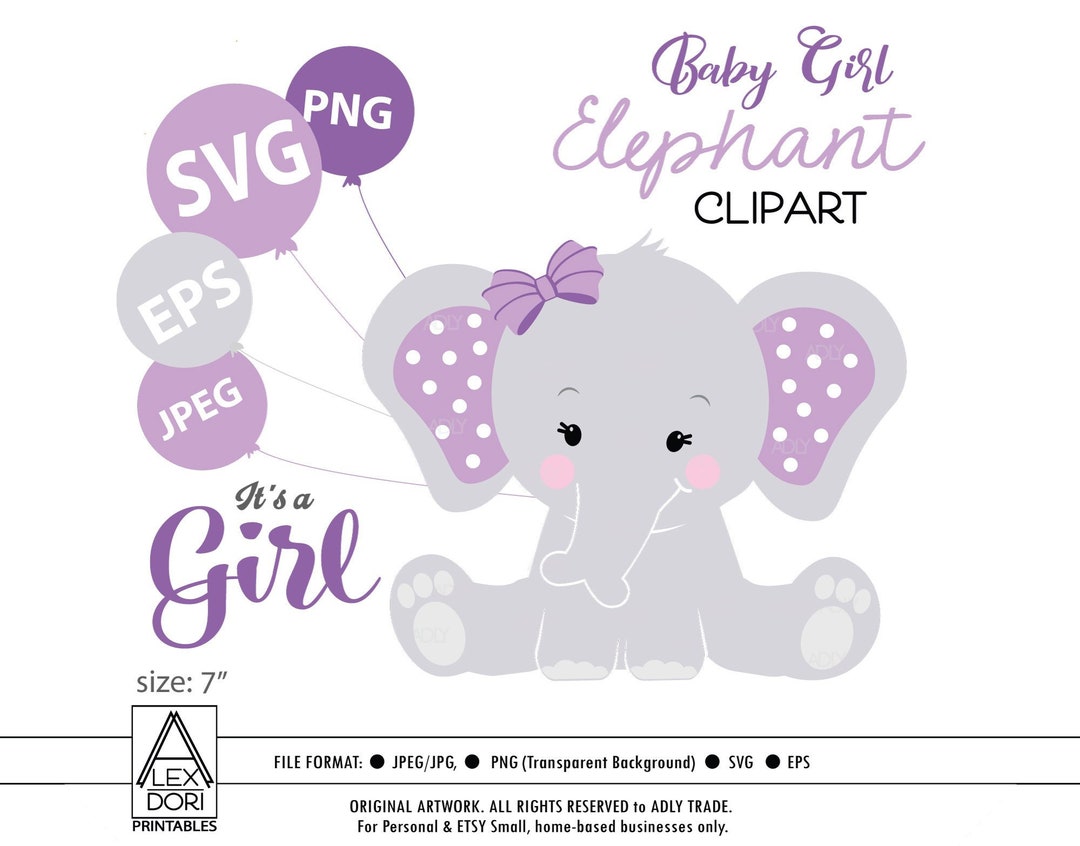 Purple Elephant SVG, Clip Art, Girl Peanut Purple Baby Shower, Cute ...