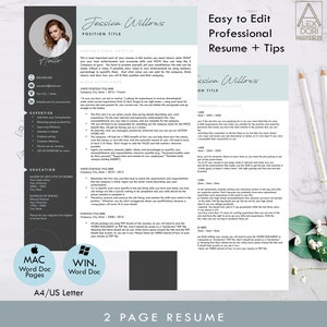 Modern Resume Template With Pictures ,in Mint and Dark Gray ,resume in ...