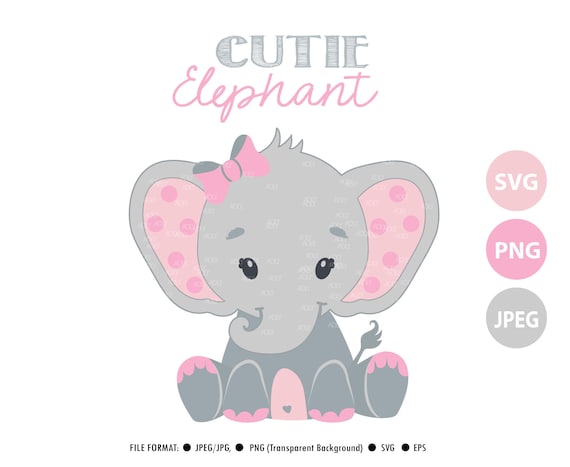 Gray And Pink Elephant Clipart