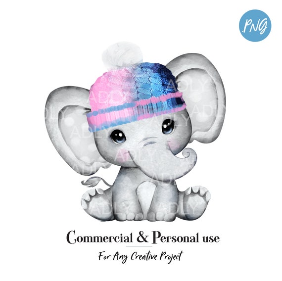 Unisex Pink Blue Elephant Clip Art Pink Blue Hat Baby | Etsy