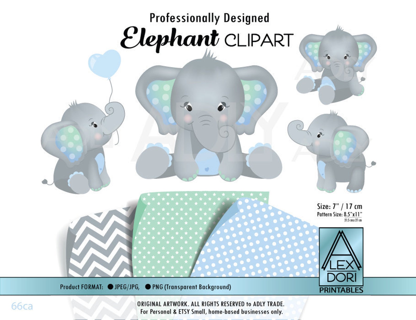 Blue Mint Elephant Clipart Baby Peanut Clip Art Png File. | Etsy
