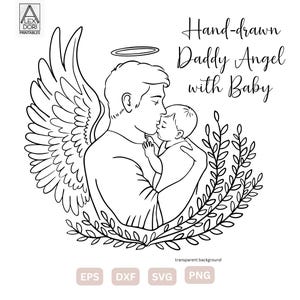 Angel Father Holding Baby SVG | Memorial Father Loss Vector | Dad With ...