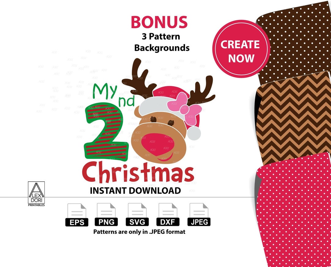 My 2nd Christmas Girl Reindeer SVG Clipart Instant Download Chevron ...