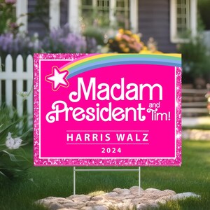 Kamala Harris Sign Pink Madam President Tim Walz Election Campaign 2024 ...