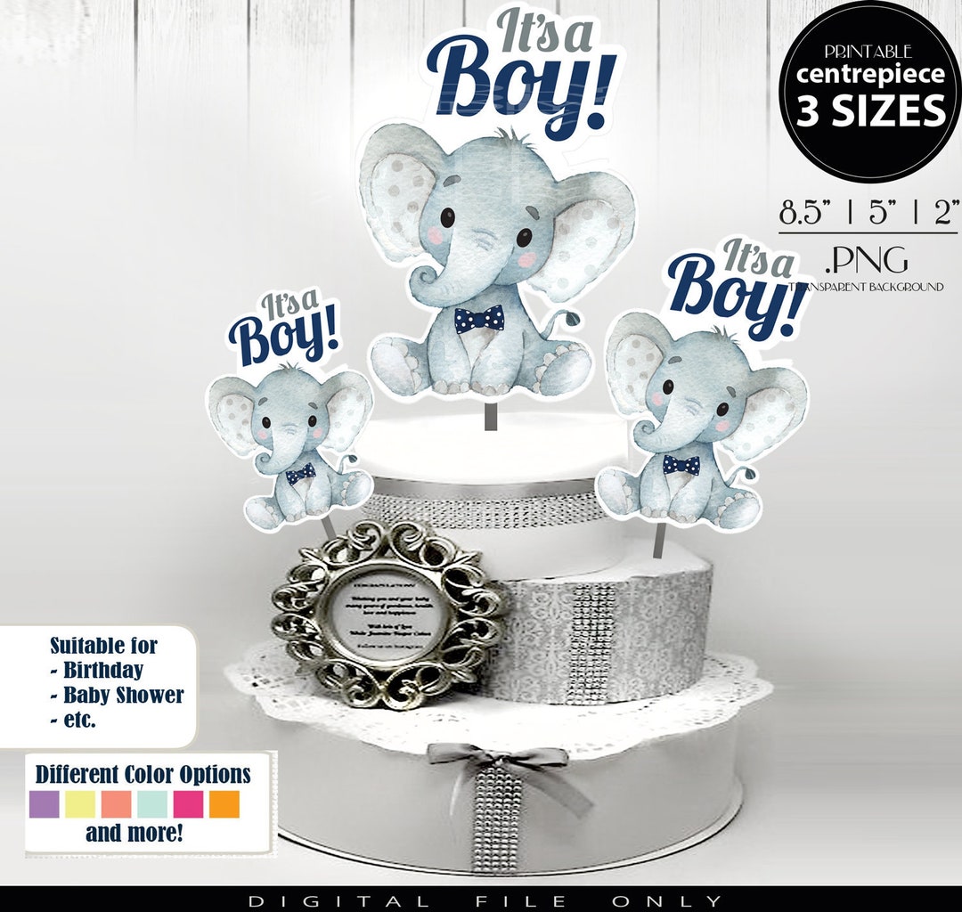 Peanut Elephant Centrepiece for Baby Boy Shower in Navy Blue & Gray ...