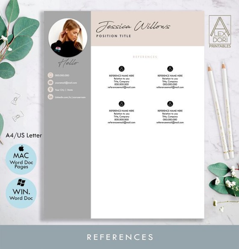 Resume Templates in Blush Pink and Gray Modern Resume | Etsy