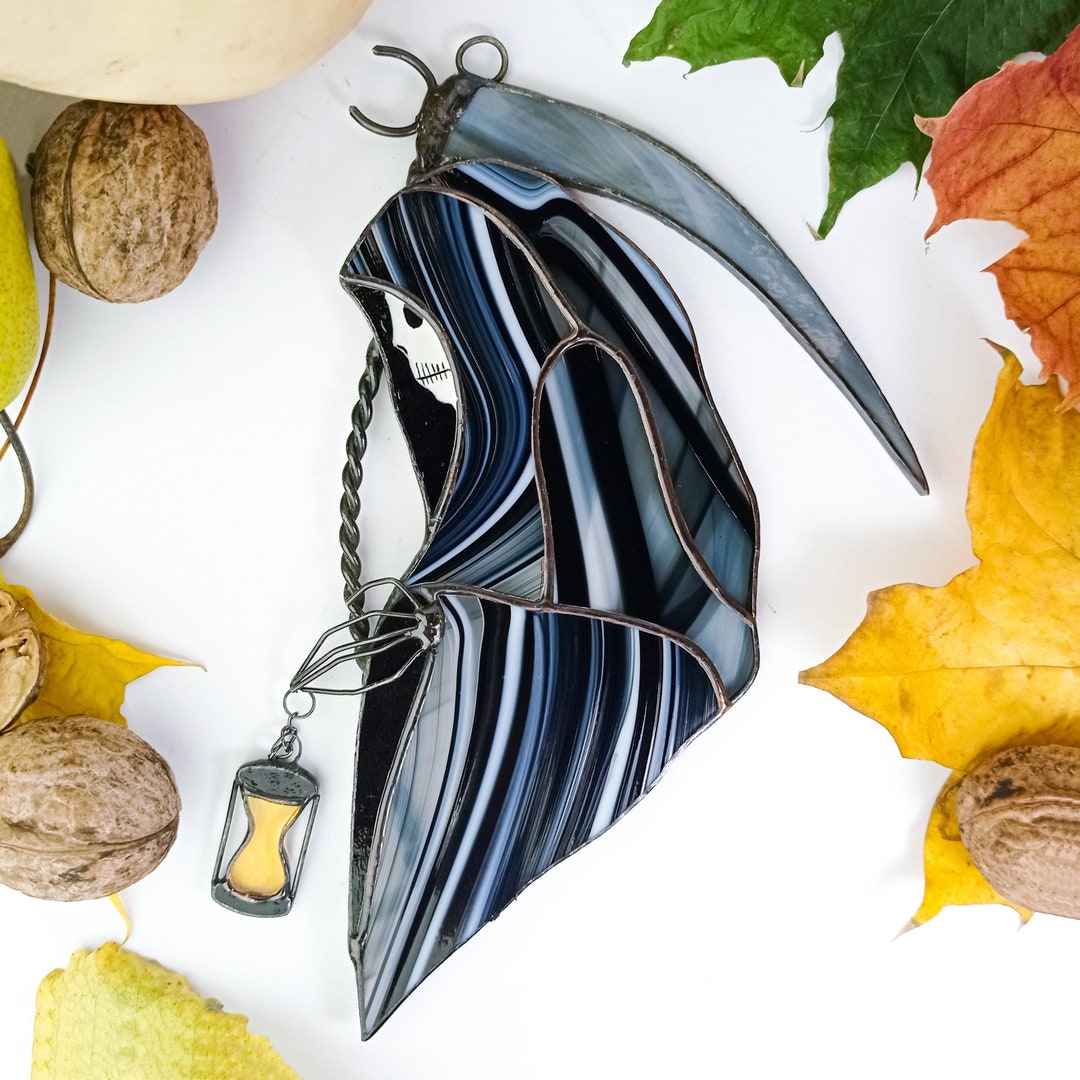 Grim Reaper Suncatcher Stained Glass Window Hangings Halloween - Etsy