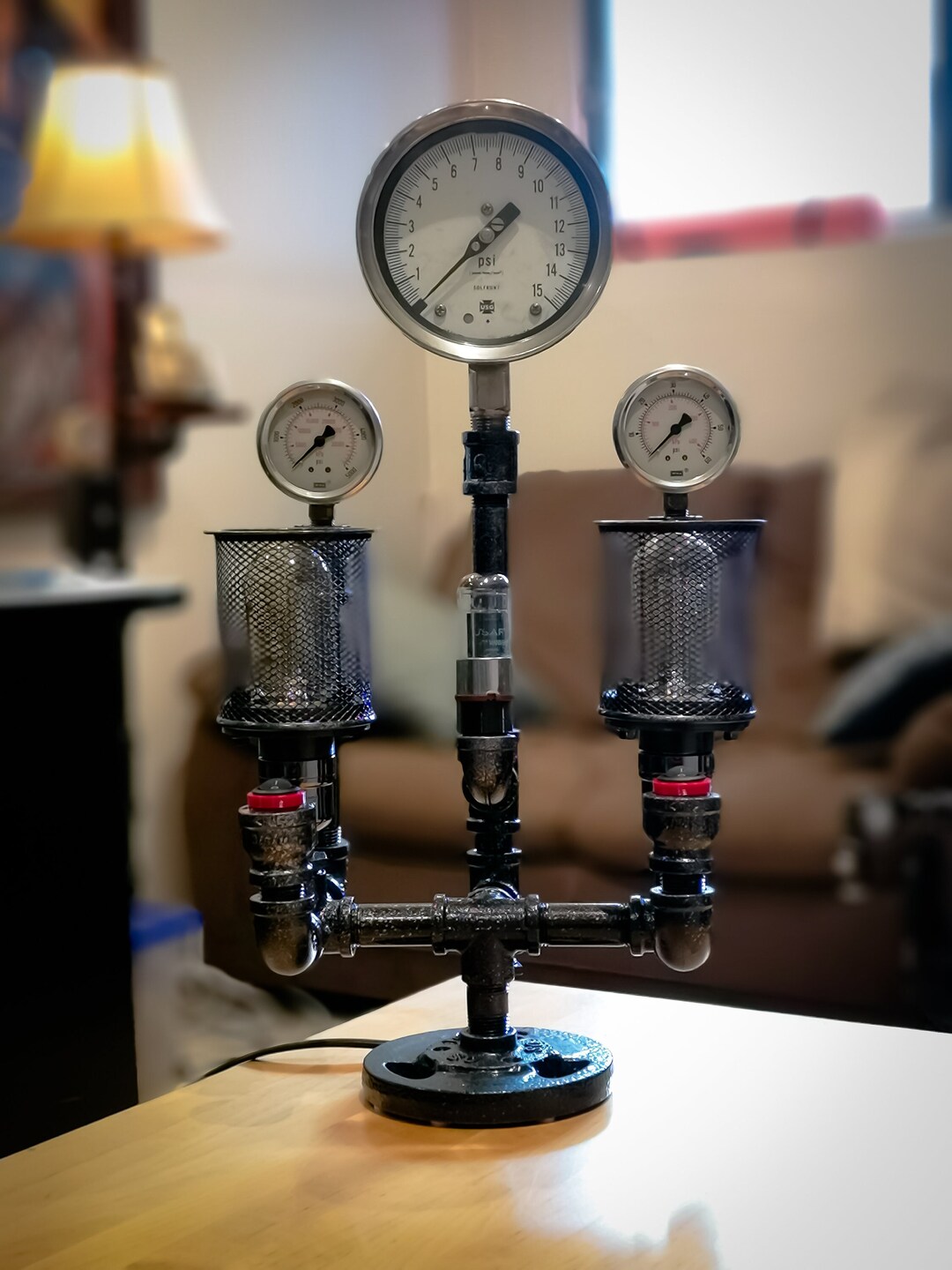 Edison Style Industrial Table Lamp Made With Large Pressure Gauge and ...