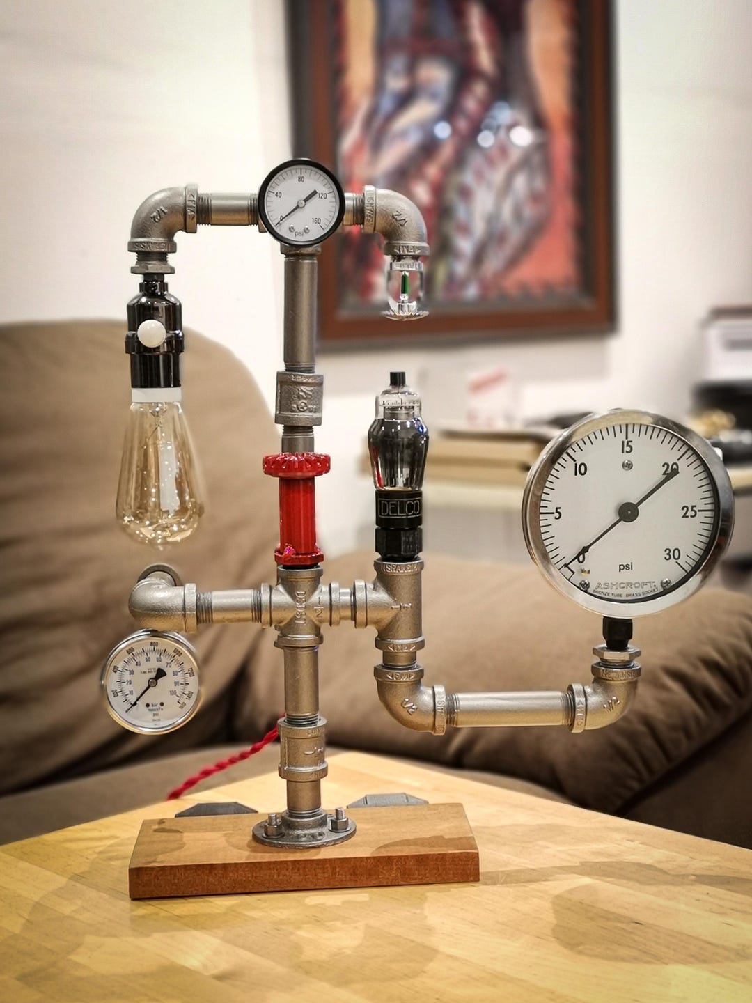 Edison Style Industrial Steampunk Lamp Made With 3 Pressure Gauges and ...